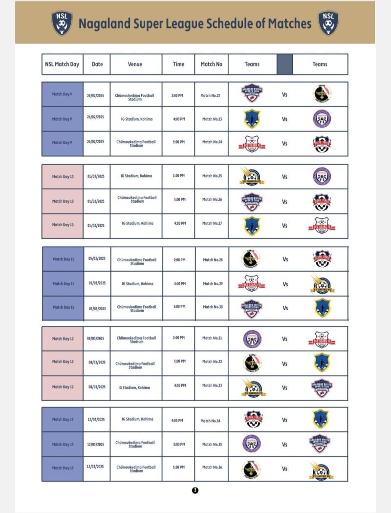 NSL announces official schedule of matches - Nagaland TribuneNagaland ...