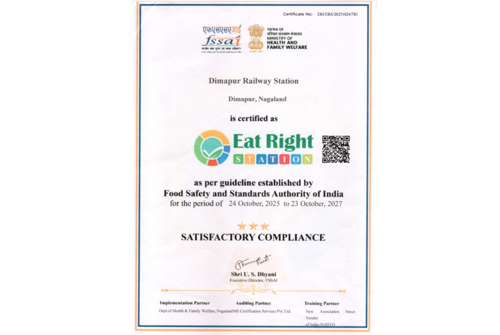 Dimapur Railway Station receives ‘Eat Right Station’ certification by ...